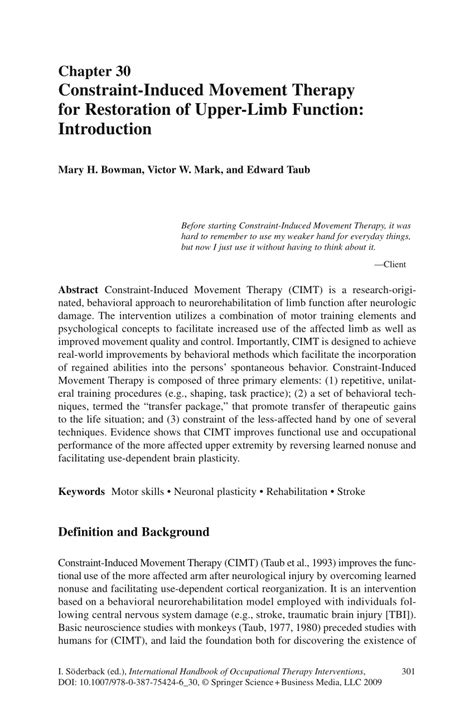 Pdf Constraint Induced Movement Therapy For Restoration Of Upper Limb