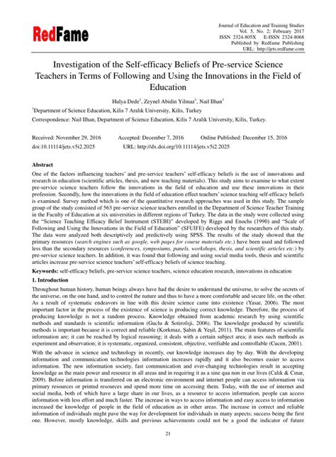 Pdf Investigation Of The Self Efficacy Beliefs Of Pre Service Science Teachers In Terms Of