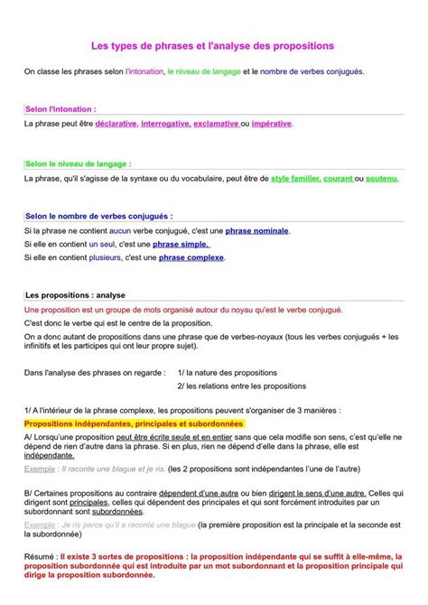 Types Et Analyse De La Phrasepdf