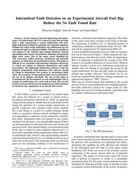 Pdf Intermittent Fault Detection On An Experimental Aircraft Fuel Rig