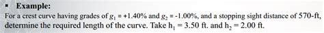 Solved For A Crest Curve Having Grades Of G1 1 40 And
