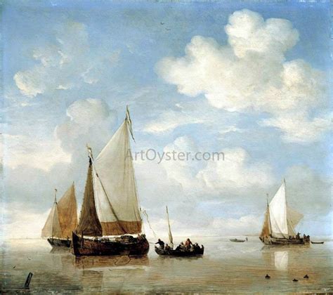 The Younger Willem Van De Velde Calm Dutch Smalschips And A Rowing