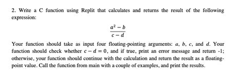 Solved 2 Write A C Function Using Replit That Calculates Chegg Com