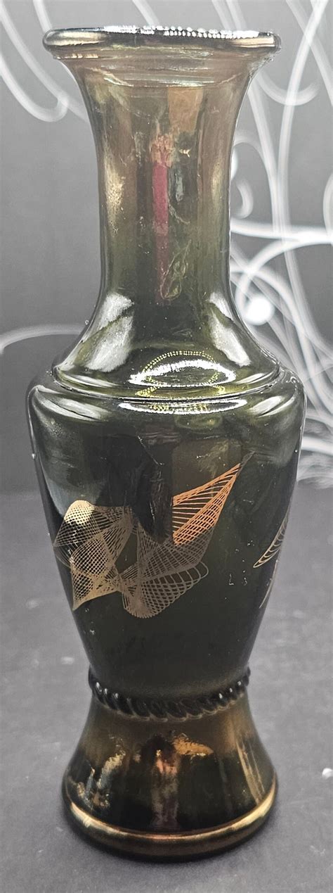 Midcentury Modern Green Smoked Glass Bud Vase Wheatonware Mcm Atomic