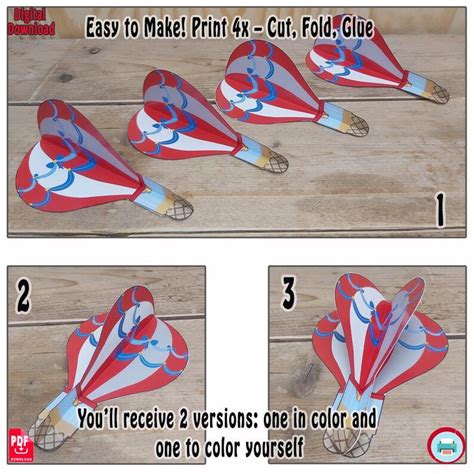3d Hot Air Balloon Papercraft Printable Diy With Garlands Pdf