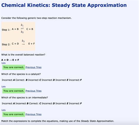 Solved Chemical Kinetics Steady State Approximation