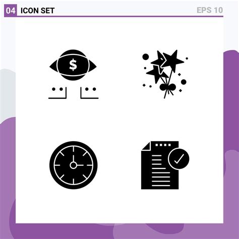 Set Of 4 Modern Ui Icons Symbols Signs For Eye Stopwatch Digital Party