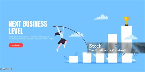 사업가 점프 폴 높이뛰기 그래프 막대 평면 스타일 디자인 벡터 일러스트 레이 션 Next Level English Phrase에 대한 스톡 벡터 아트 및 기타 이미지