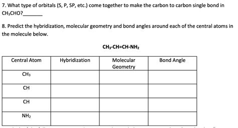 Solved What Type Of Orbitals S P SP Etc Come Chegg