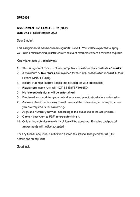 Assignment 02 DPR2604 2022 S2 DPR ASSIGNMENT 02 SEMESTER 2 2022 DUE DATE 5 September 2022