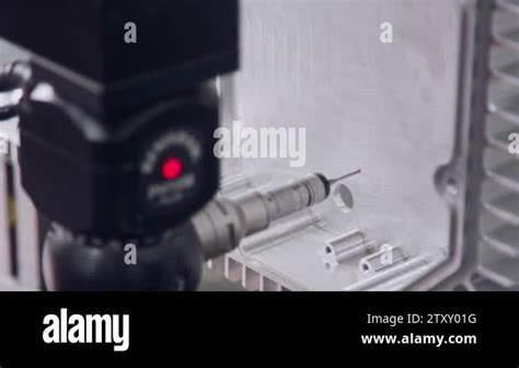 Macro Footage Of A Coordinate Measuring Machine Cmm Measuring Metal