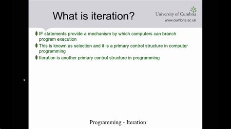 Abmc4007 Part 5 1 An Introduction To Iteration In Computer Programming Youtube