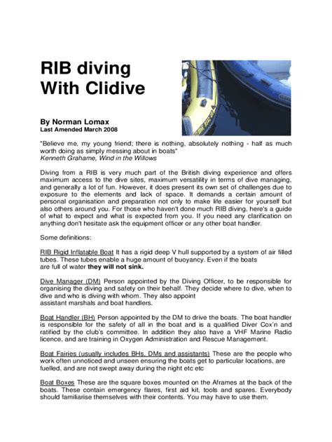 Fillable Online Rib Diving With Clidive Fax Email Print Pdffiller
