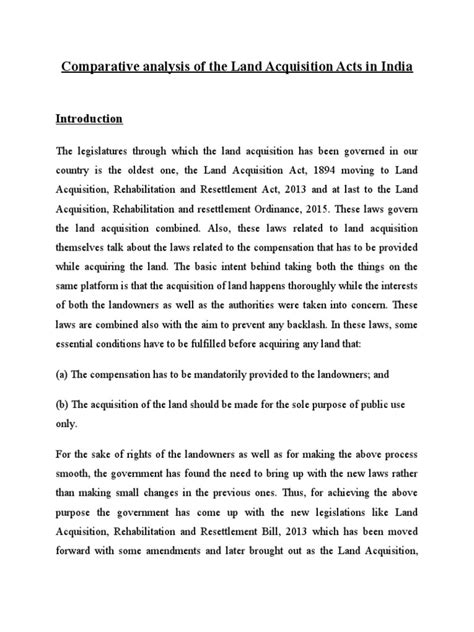 Comparative Analysis Of The Land Acquisition Acts In India Pdf Economies