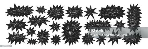 손으로 그린 별 또는 크레용 분필 또는 파스텔 질감의 레이블 집합입니다 아이들을 위한 재미있는 요소 블랙 벡터 일러스트 레이 션 Starburst Bush에 대한 스톡 벡터