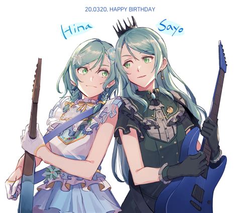 Akni Hikawa Hina Hikawa Sayo Bang Dream 2girls Aqua Hair Braid Crown Dress Earrings