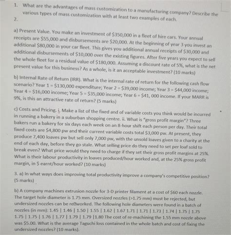 Solved 1 What Are The Advantages Of Mass Customization To A