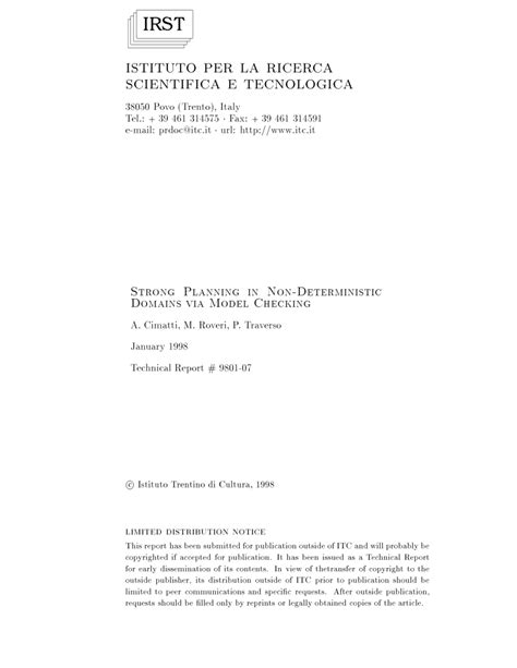 Pdf Strong Planning In Non Deterministic Domains Via Model Checking
