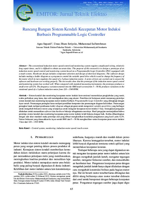 Pdf Rancang Bangun Sistem Kendali Dan Monitoring Kecepatan Motor Induksi Berbasis Programmable