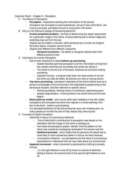 Cognitive Psych Chapter 3 Perception Cognitive Psych Chapter 3 Perception A The