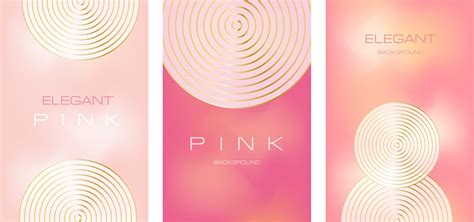 우아한 금색은 분홍색 그라데이션 배경이 있는 요소를 동그라미로 표시합니다 사본 공간을 가진 축제 법인 사건 당을 위한 미적인 포스터 세트 빛나는 금색 선 원형 패턴이 있는