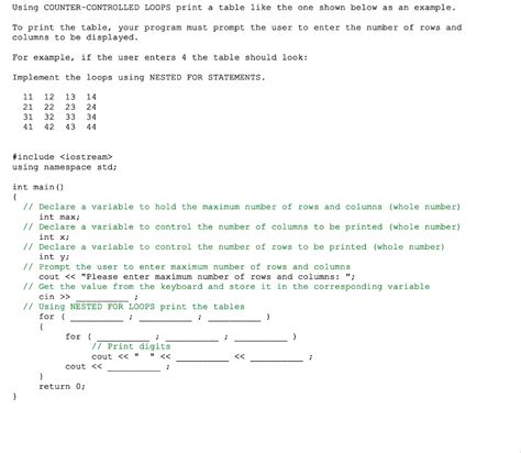 VIDEO Solution Using COUNTER CONTROLLED LOOPS Print A Table Like The One Shown Below As An