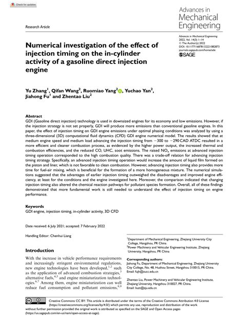 Pdf Numerical Investigation Of The Effect Of Injection Timing On The In Cylinder Activity Of A