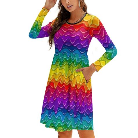 Fall Dresses For Women 2024 Bright Rainbow Womens Fall Dresses Long