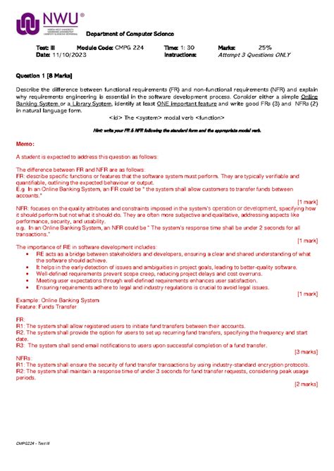 CMPG Test III Memo Study Department Of Computer Science Test III Module Code CMPG