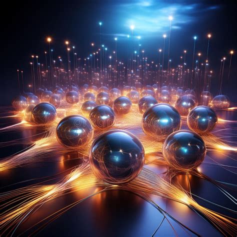 A Scene Where Glass Balls Are Connected By Glowing Electric Currents