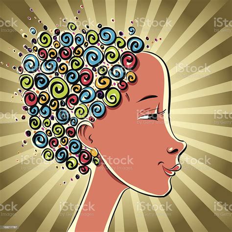 여자아이 색상 Curls 로 작동된다 머리 벡터 말풍선이 있는 개성 개념에 대한 스톡 벡터 아트 및 기타 이미지 개성 개념 곱슬 머리 다중 색상 Istock