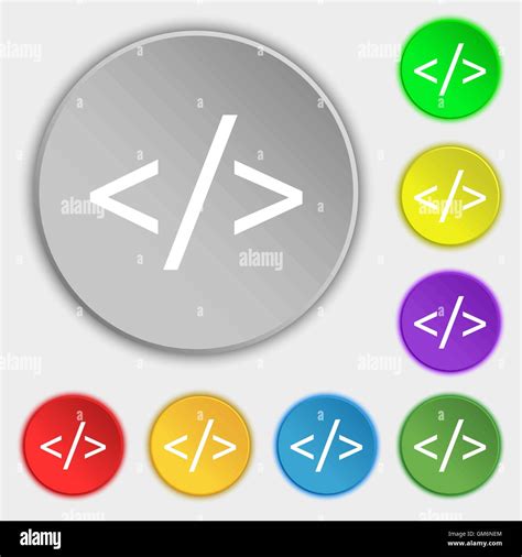 Code Sign Icon Programming Language Symbol Symbols On Eight Flat Buttons Vector Stock Vector