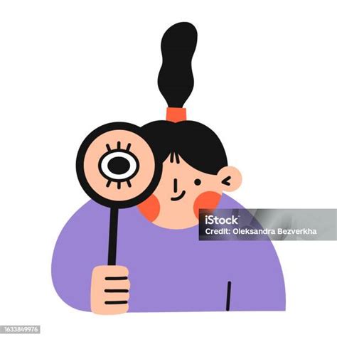 돋보기를 든 소녀 검색 탐색 조사 개념 플랫 벡터 그림입니다 돋보기 광학 기기에 대한 스톡 벡터 아트 및 기타 이미지 돋보기 광학 기기 루페 보기 정적 활동 Istock