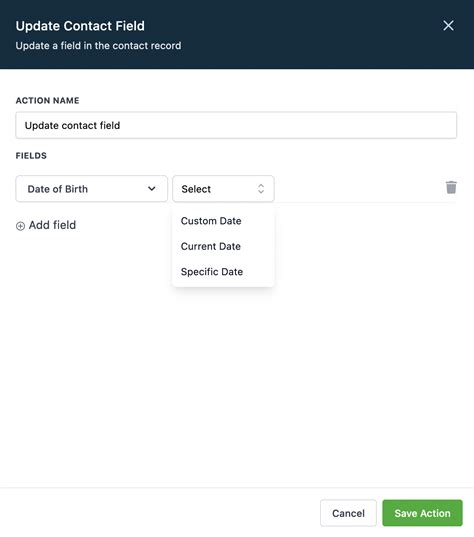 Workflow Action Update Contact Field Date Type Field Highlevel