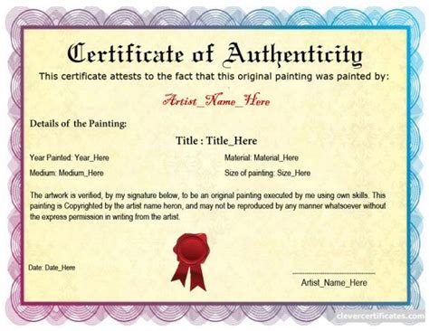 37 Certificate Of Authenticity Templates Art Car For Certificate Of