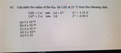 Solved Calculate The Value Of The Ksp For CdS At C Chegg