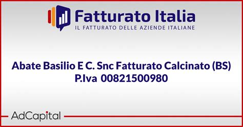 Abate Basilio E C Snc Fatturato Calcinato Bs Piva 00821500980