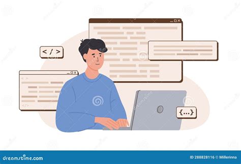 Programmer Working On Web Development In Php Python Javascript On Virtual Computer Screen