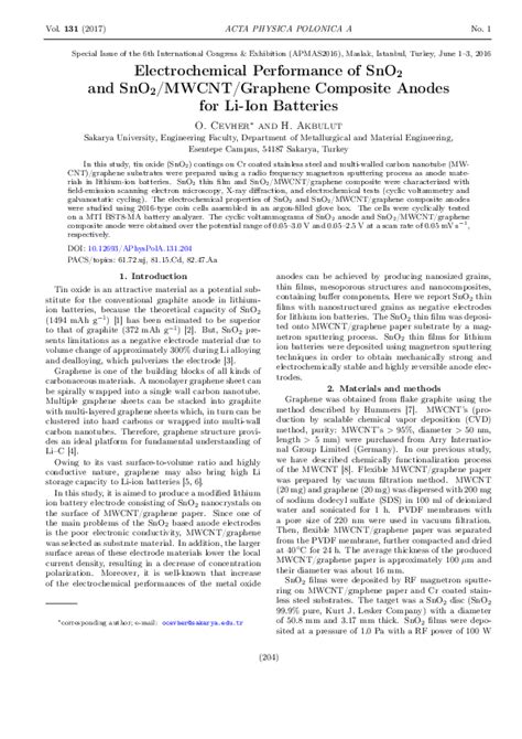Pdf Sno2 And Composite Anodes For Li Ion Batteries