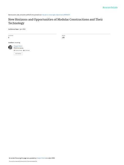 New Horizons And Opportunities Of Modular Constructions And Their