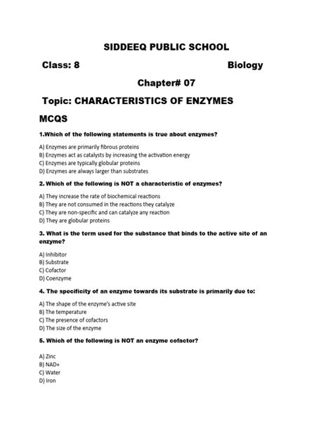 Enzyme Characteristics Pdf Enzyme Cofactor Biochemistry