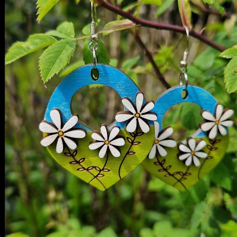 Wooden Boho Flower Earrings Folksy