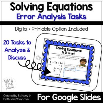 Solve Linear Equations Error Analysis Tasks PRINT DIGITAL By Math Geek Mama