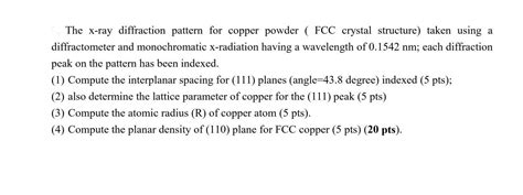 Solved The X Ray Diffraction Pattern For Copper Powder FCC Chegg