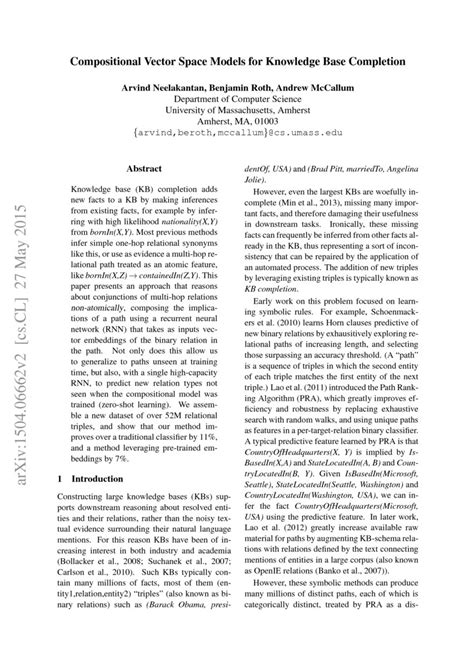 Compositional Vector Space Models For Knowledge Base Completion Deepai