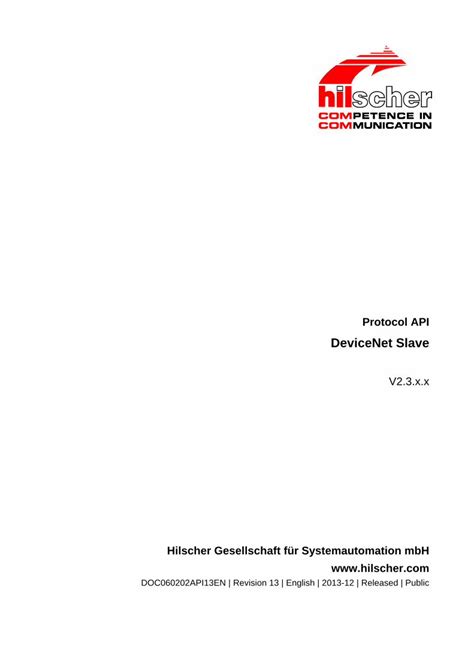 Pdf Devicenet Slave Protocol Api · Devicenet Slave Protocol Api