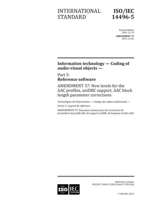 ISO IEC 14496 5 2001 Amd 37 2015 Information Technology Coding Of Audio Visual Objects Part 5