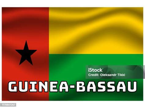 기니 비사우 국기 와 물결 모양의 그림자 효과와 국가의 이름 원래 색상과 비율 벡터 일러스트레이션을 참조하십시오 국가 관광명소에 대한 스톡 벡터 아트 및 기타 이미지