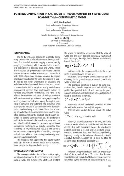 Pdf Pumping Optimization In Saltwater Intruded Aquifers K El Harrouni