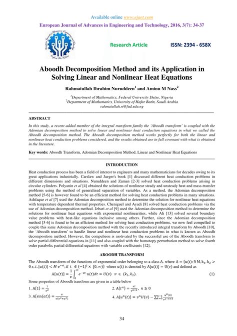 Pdf Aboodh Decomposition Method And Its Application In Solving Linear